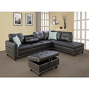 ERYE L Shaped Modular Sectional Sofa with Right Chaise,L-Shaped 5 Seaters Upholstered Corner Sofa&Couch W/2 Cup Holders and Storage Ottoman for Home Apartment Office Living Room