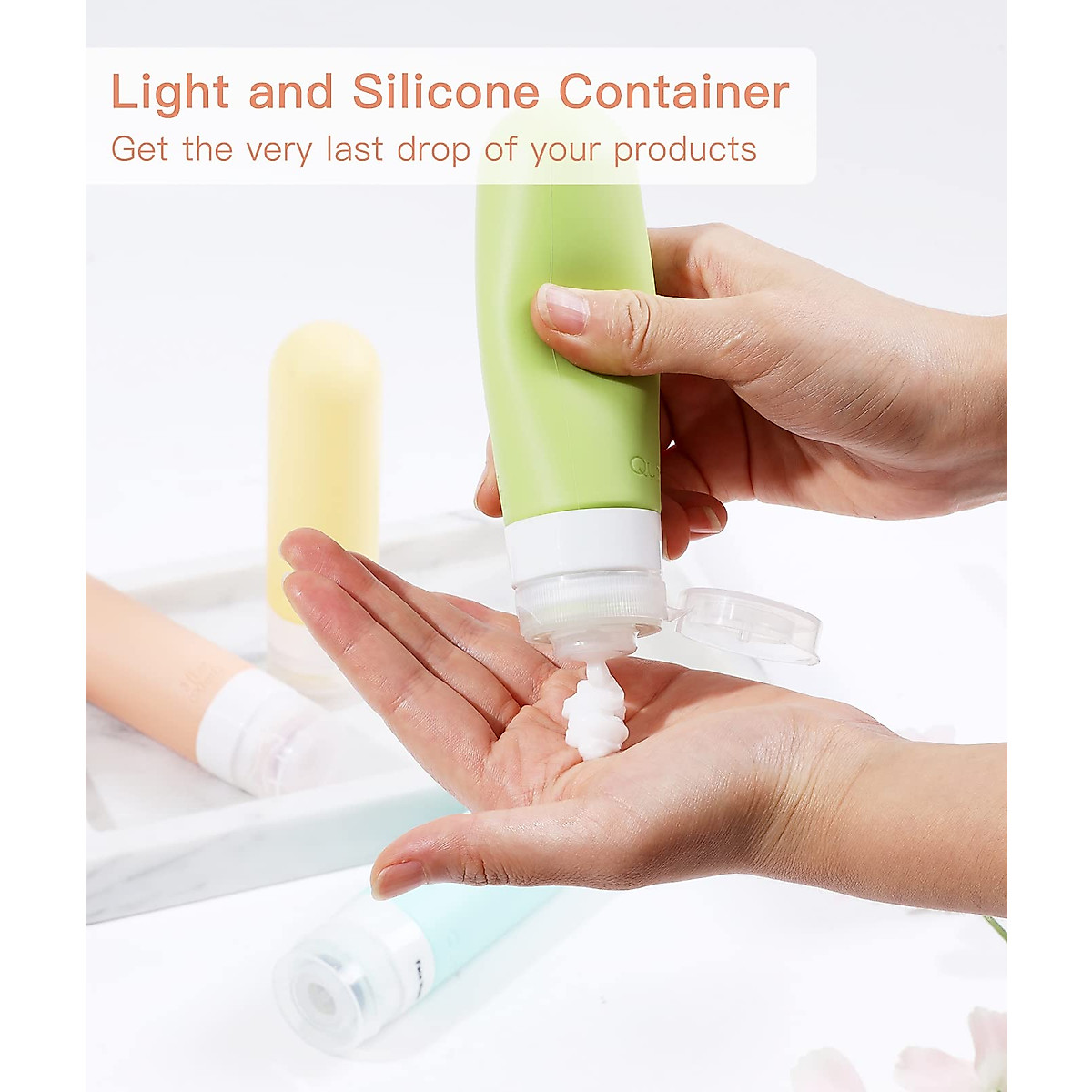 Quatish Travel Bottles 【Original Patented】, 3 oz Tsa Approved Leak Proof Travel Containers for Toiletries, Silicone Shampoo Bottles, 4 Pack Travel Size Toiletries with Toiletry Bag, Multi-Color