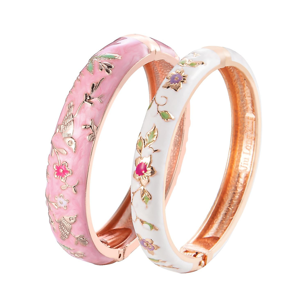 UJOY Colors Handcraft Jewelry Cloisonne Bracelet Enamel Bird Spring Hinged Womens Bangles Gifts Box 55C49-55A82 pink white
