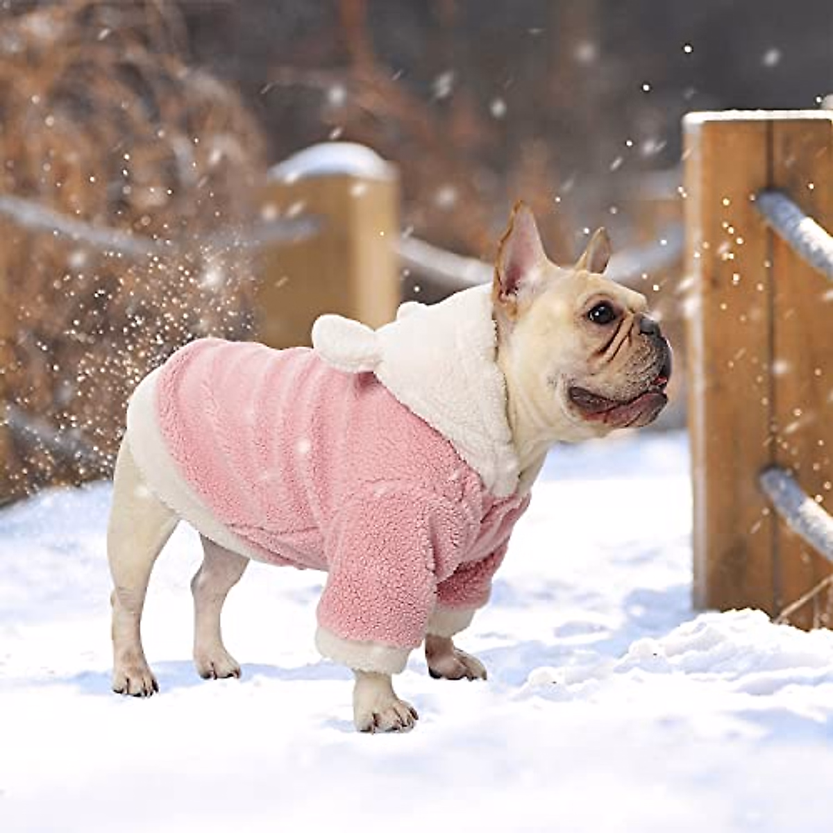 Dog Hoodie Sweaters with hat Puppy Coats with Hooded Winter Lamb Wool Warm Clothes Coat for Small Medium Dogs Clothes Apparel Pink XL