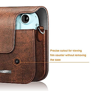Fintie Protective Case for Fujifilm Instax Mini 11 Instant Camera - Premium Vegan Leather Bag Cover with Removable Adjustable Strap, Vintage Brown
