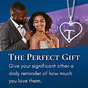 Arbach’s Icy Jewelry - Sterling Silver Box Chain Personalized Diamond Pendant Statement Necklace - Heart & Letter T