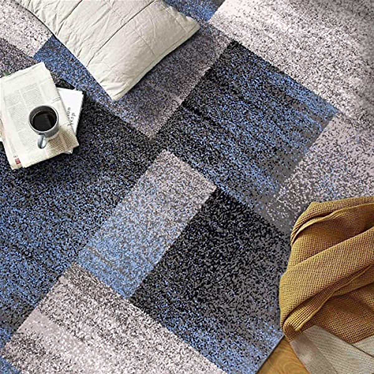 Rugshop Modern Distressed Boxes Area Rug 5' x 7' Blue