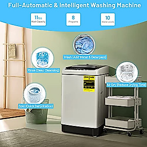 COSTWAY Portable Washing Machine, 11Lbs Capacity Full-automatic Washer with 8 Wash Programs, LED Display, 10 Water Levels, Compact Laundry Washer and Spinner Combo for Apartment Dorm, Grey