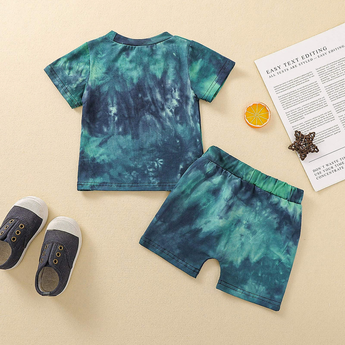 Summer Toddler Baby Boy Girl Outfit Set Tie Dye Short Sleeve T-Shirt Tops Shorts Pants 2 Piece Clothes Set