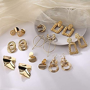 13 Pairs Statement Drop Dangle Earrings, Gold Stud Earrings for Women & Fashion Big Geometric Earrings for Girls, Hanging Earring Set Jewelry Gifts