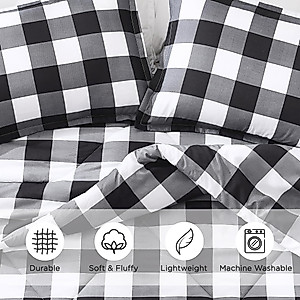 Andency Black Plaid Comforter Set Twin Size (66x90 Inch), 2 Pieces (1 Gingham Comforter and 1 Pillowcase), Summer Lightweight Microfiber Buffalo Check Down Alternative Comforter Set for Kids Boys