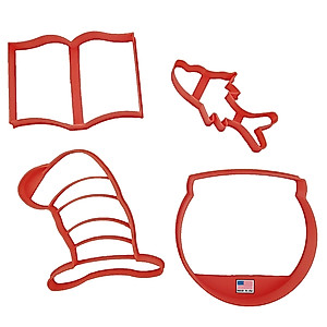 INSPIRED BY DR. SEUSS CAT IN THE HAT COOKIE CUTTERS Inspired By Dr Seuss Cat In The Hat Book Hat Fish And Fishbowl Cookie Cutters Made In The USA (4 Pack)