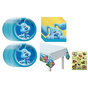 Blue's Clues Baby Birthday Party Supplies Bundle Pack includes Dessert Cake Paper Plates, Napkins, Table Cover (Bundle for 16)