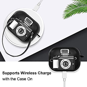 Coolden Compatible with AirPod 3rd Generation Case Cover Vintage Camera Design for Women Girls Creative Flash Shutter Function with Wrist Strap Soft Silicone Protective Shockproof Case for Airpods 3rd