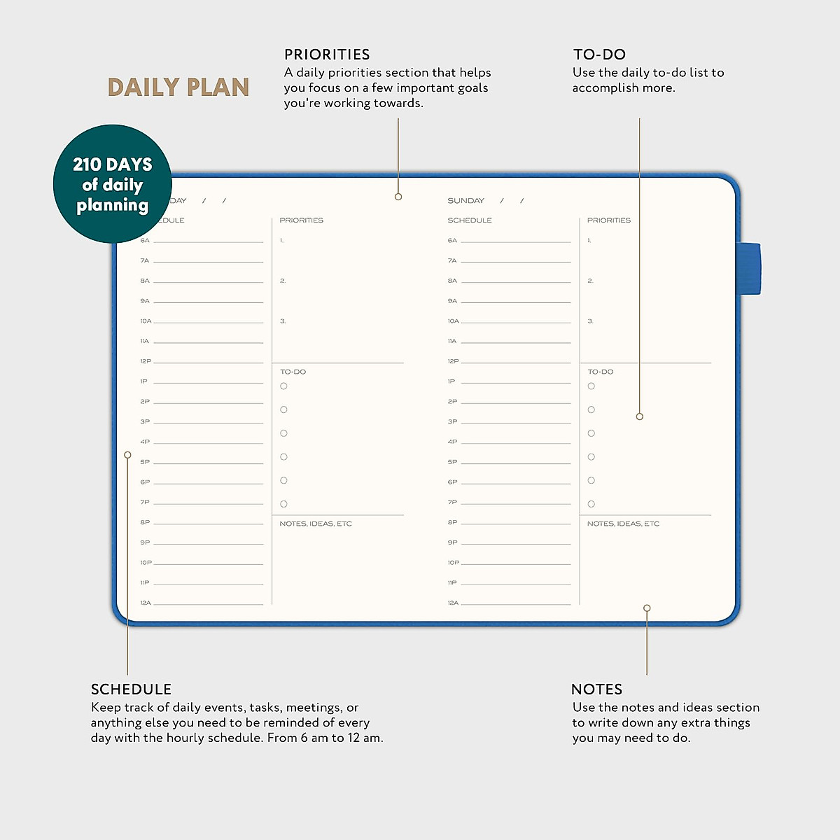 Daily Planner 2024. Undated Daily, Weekly & Monthly Planner with Time Slots. Achieve Your Goals – Organize Your Life with This Weekly Planner, A5 size, Hardcover Agenda. Start Anytime Weekly Monthly