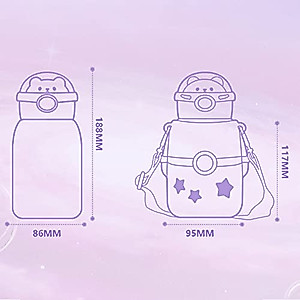 JQWSVE Kawaii Water Bottle Cute Stainless Steel with Straw and Stickers, Vacuum Insulated Cartoon Astronaut Thermos Carrier Holder for Boys Girls (500ml) Purple