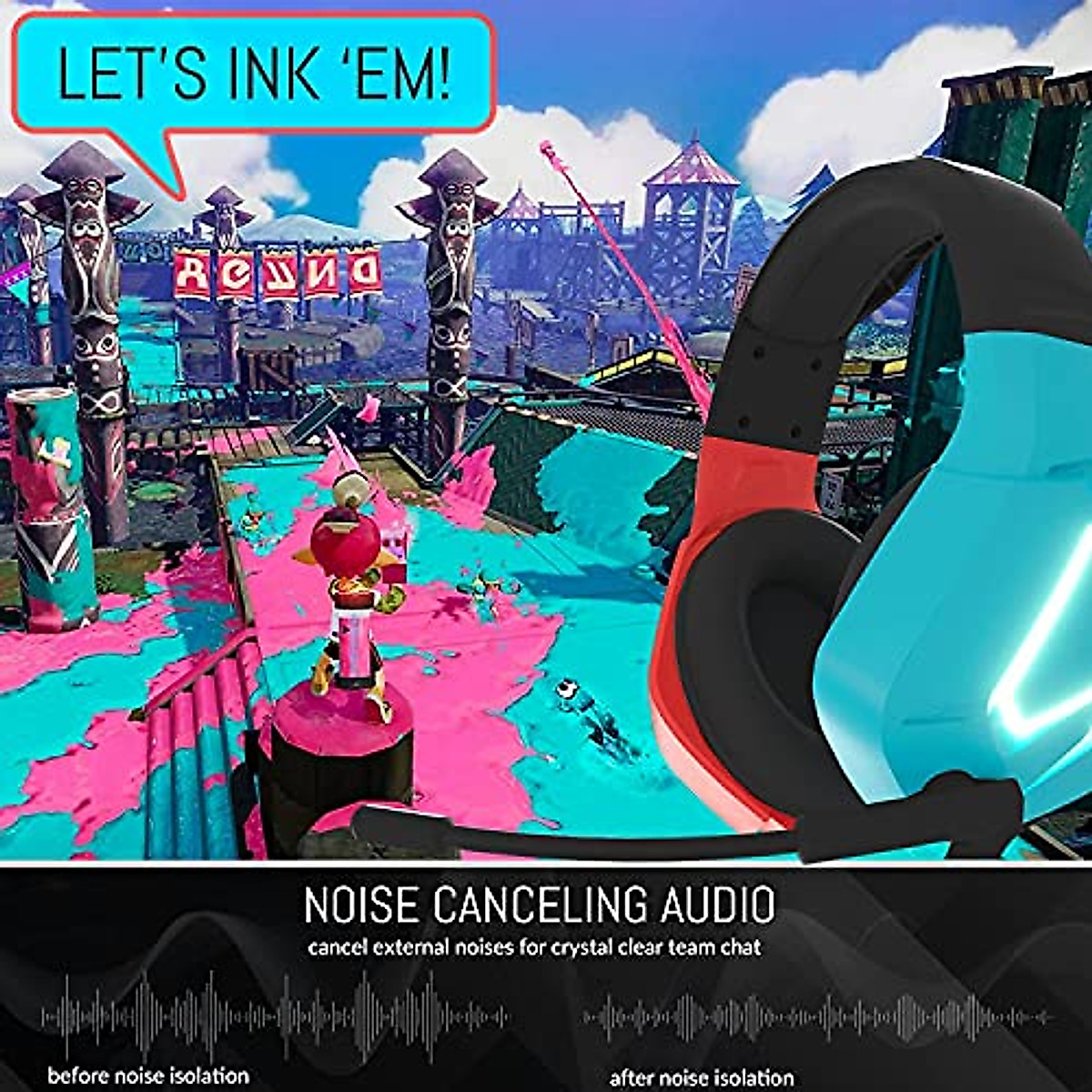 Orzly Gaming Headset with Mic for Nintendo Switch OLED and Lite Joycon Color Match with Led Light Microphone & Remote - Hornet RXH-20 Tanami Edition