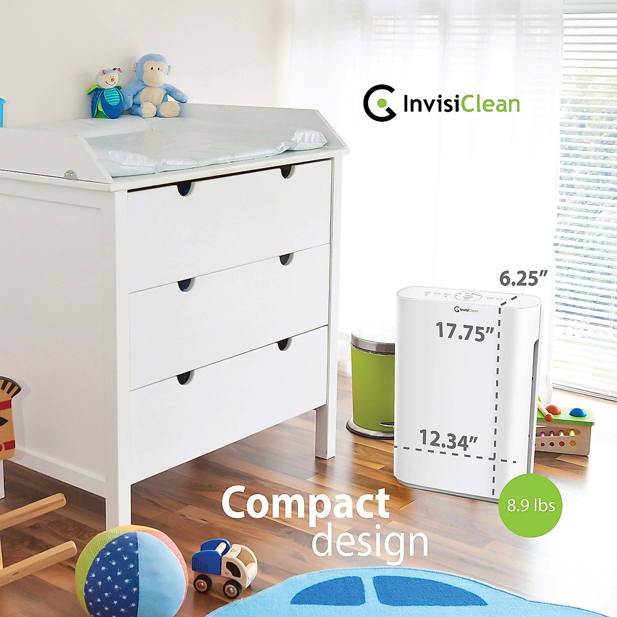 InvisiClean Sensa Air Purifier – H13 True HEPA Smart Air Quality Sensor for Bedrooms, Allergies and Pets, Large Rooms, Smoke, Dust, Allergens, Odors, Carbon, Ultra Quiet, No Ozone IC-5120