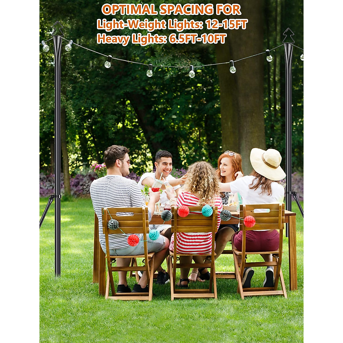 LOPANNY String Light Poles, Sturdy Outdoor Light Pole for Hanging String Lights, Deck Lighting Stand for Party