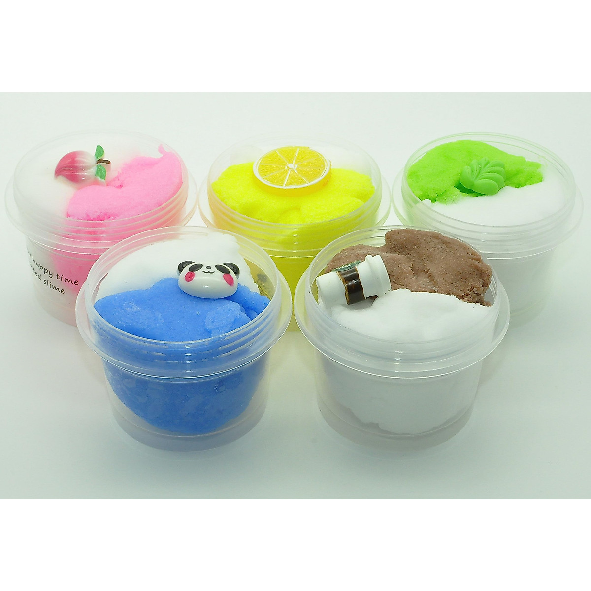 5 Packs Dual Color Cloud Slime Kit with Mint, Lemon, Coffee, Panda, Peach Stress Relief Toy, Super Soft and Non-Sticky, Birthday Gifts Slime Party Favors for Girls and Boys