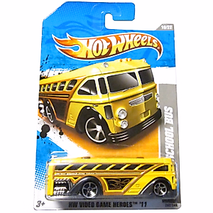 Hot Wheels 2011 '' SURFIN' SCHOOL BUS" HW VIDEO GAME HEROES '11 - 10 of 22 - 232/244 Yellow Bus with 'Hot Wheels Surf Tours" decal on side