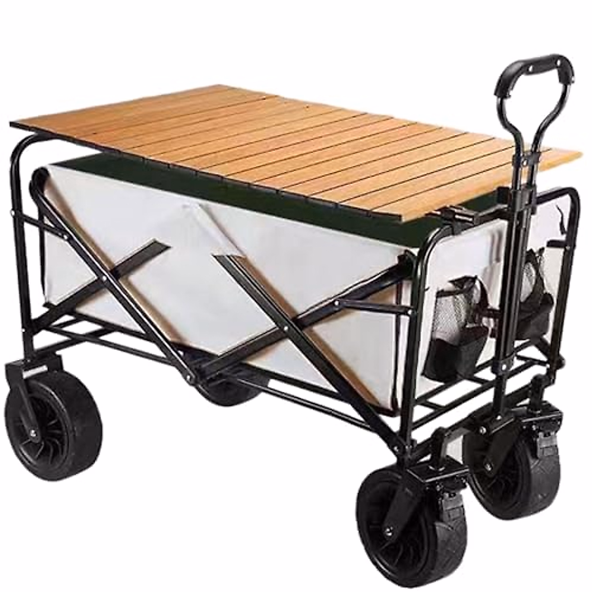 DECORN Collapsible Folding Wagon Garden Cart Beach Wagon Grocery Wagon All-Terrain Wheels Garden Grocery Wagon with Table Plate & 220 LB Capacity for Sports Outdoor Camping Fishing,White