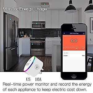 MOES Smart Plug WiFi Smart Power Socket with Dimmable RGB LED Night Light, Wireless Remote Control with Smart Life/Tuya App, Outlet Compatible with Alexa Google Home, No Hub Required