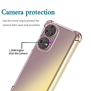 Vokuha for Huawei P50 Pro Case, JAD-AL50 JAD-LX9 Case with Tempered Glass Screen Protector,Cute Clear Gradient Slim Shockproof TPU Back Phone Protective Cover for Huawei P50 Pro (Black/Gold)