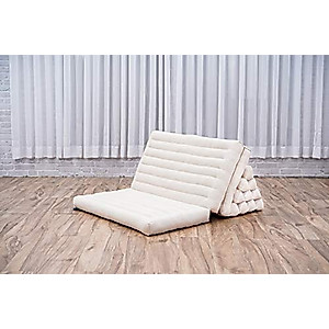 LEEWADEE 3-Fold Mat XXL with Triangle Cushion – Firm TV Pillow, Foldable Mattress with Cushion Made of Eco-Friendly Kapok, 67 x 31 inches, Ecru