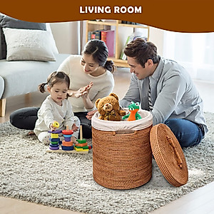 Rattan Laundry Hampers, Natural Honey Brown Hand-woven Rattan Large Laundry Basket, Clothes Hamper, Waste Basket, Clothes Hamper Storage with Handle for Laundry Room, Bedroom, Living Room