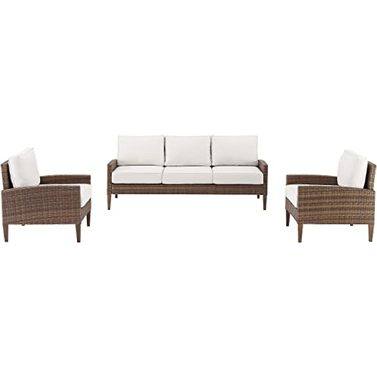 Crosley Furniture KO70193BR-CR Capella Outdoor Wicker 3-Piece Sofa Set (Sofa, 2 Armchairs), Brown with Creme Cushions
