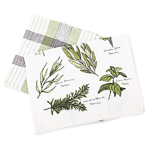 Design Imports Moss Green Plaid Herb 28 x 18 Cotton Decorative Hanging Dishtowel Set 2