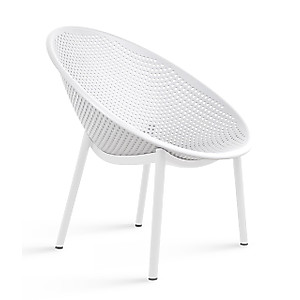 2xhome Set of 2 Modern Oval Chairs, Contemporary Accent Lounge Chairs with Perforated Breathable Egg Shaped Pod Seat for Kitchen, Dining, Patio, Indoor, Outdoor, White