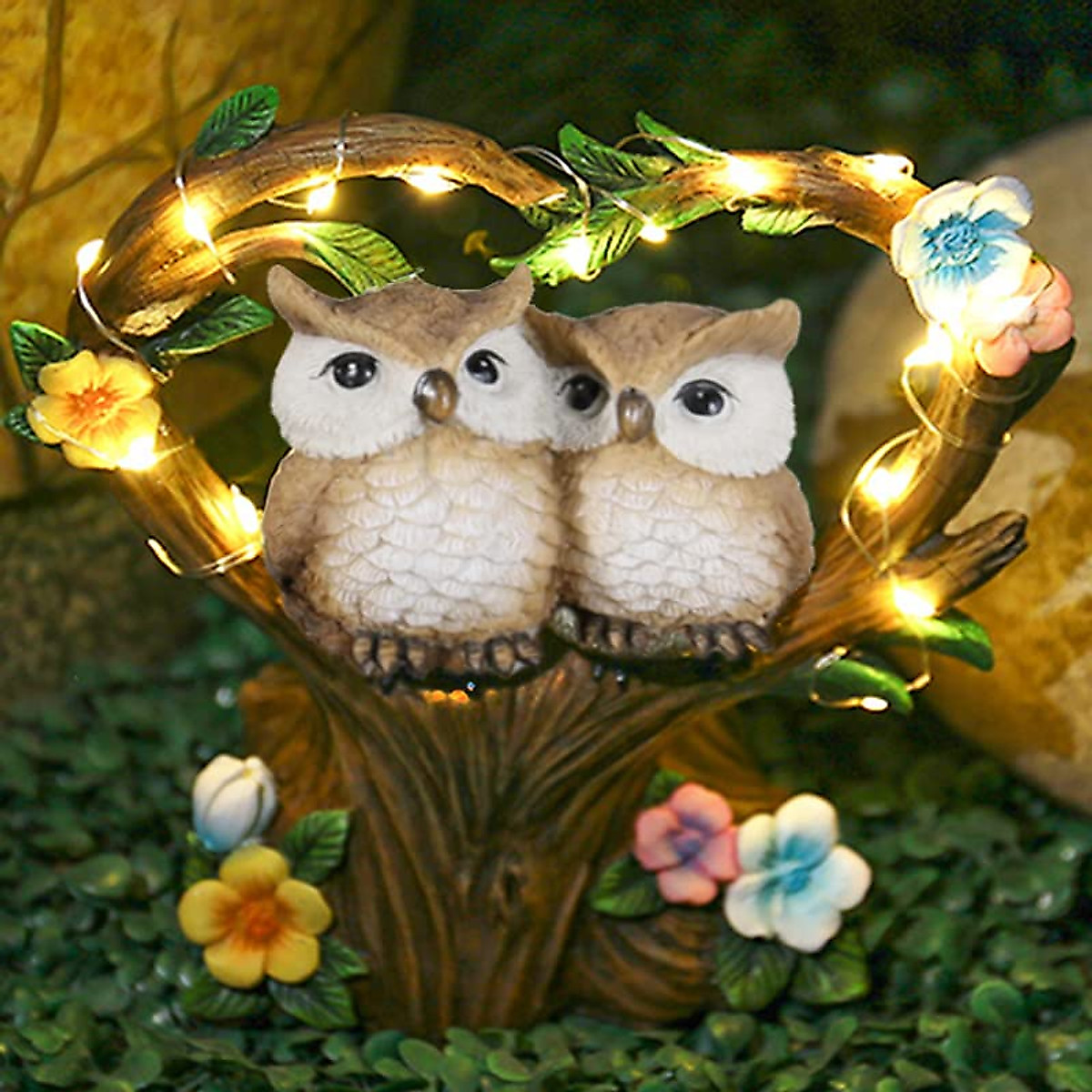 Ann Bully Solar Garden Statues, Resin Owl Garden Figurine with Solar LED Lights and Welcome Sign, Floor Mount Outdoor Garden Sculptures & Statues for Yard Patio Lawn Outdoor Decoration
