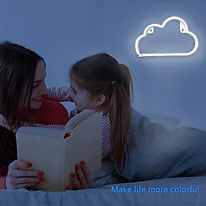 Cloud Neon Signs, LED Light for Wall Decor, Battery or USB Powered Sign Shaped Decoration Lights Bedroom Aesthetic Teen Girl Kid Room Christmas Birthday Wedding Party White