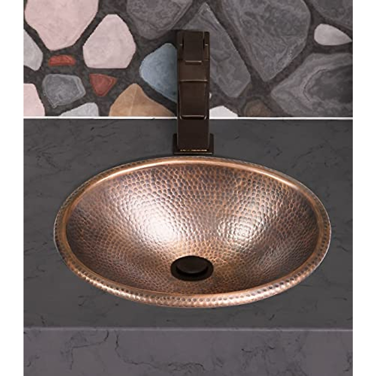 Monarch Abode Pure Copper Hand Hammered Drop-In Bathroom Vanity Sink 17", 17 Inches (Oval)