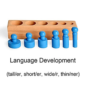 BOHS Montessori Knobbed Cylinders Blocks - 6 Pegs / 6.7 Inches - Colorful Wooden Early Home School Toys - 4pcs Set