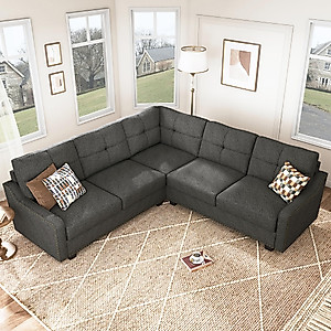 HONBAY Convertible Sectional Sofa L Shaped Couch for Small Apartment Reversible Sectional Couches for Living Room,Dark Grey