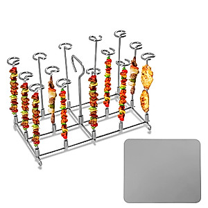 Air Fryer Skewer Stand Rack Compatible with Ninja Foodi Air Fryer DZ201, DZ401, Stainless Steel Skewers Rack Holder with Silicone Mat for 8 Qt Air Fryer Accessories, Skewer Accessory for Kabobs