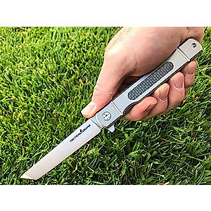 TACTICAL GEARZ Titanium Pocket Knife for EDC! Solid Tc4 Titanium Handle! D2 Steel Tanto Blade! Includes Sheath! (Tatsu ST)