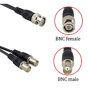 HCFeng BNC Male to Dual BNC Female Adapter Cable BNC RG-58/U Grade Coaxial Y Splitter Cable BNC Female to DIN (75Ohm) RG59 Video Adapter Cable for Security Camera CCTV Systems[2pack/1.3ft]