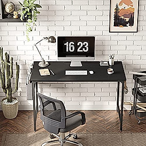 CubiCubi Computer Desk 47" Study Writing Table for Home Office, Modern Simple Style PC Desk, Black Metal Frame, Black