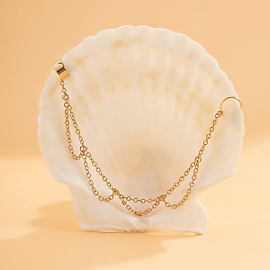 Kenjudess Sexy Pearl Beaded Tassel Nose Ring with Chain to Ear Cuff Non-pierced Septum Hoop Ring Indian Belly Dance Party Nose Accessories for Women (Gold chain)