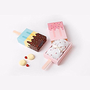 Pack of 50 Ice cream shape gift Candy boxes,kids party,favor box,Popsicle Candy Folding Paper Box Korean Cartoon Drawer Cute (Pink)