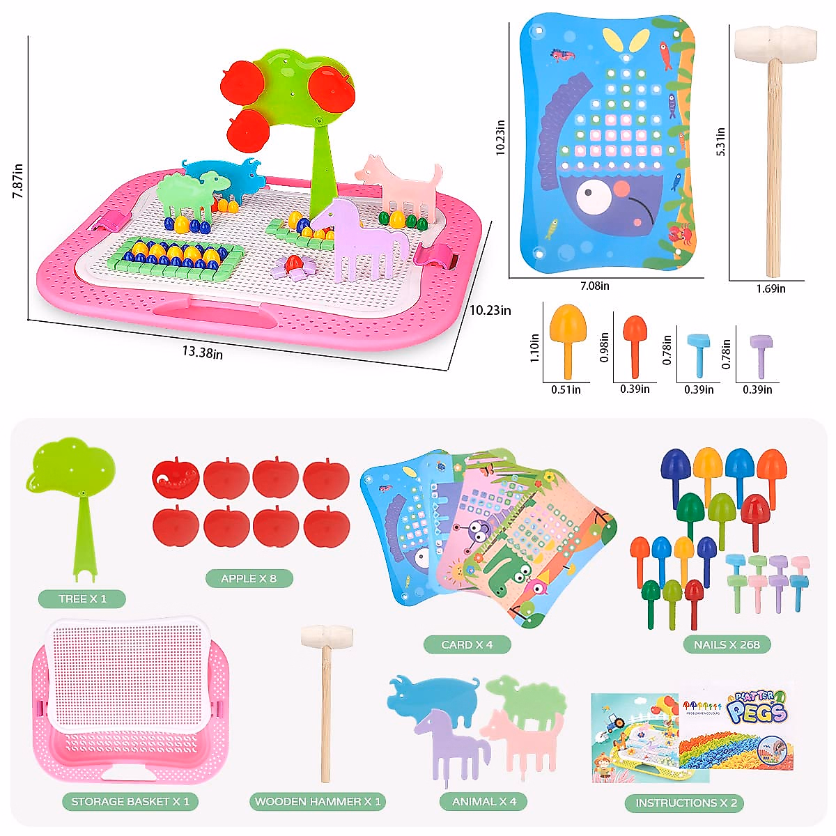 TAKIHON Button Art Toys,Mosaic Puzzles for Kids,Mushroom Peg Puzzle Board,DIY 3D Puzzle,Fine Motor and Preschool Educational,Creative Toys for Toddlers,Boys,Girls(Red)