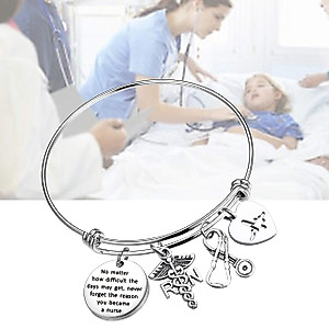 FUSTMW Nurse Gift Nurse Keychain RN Charm Nursing Graduation Gift Medical Jewelry Nurse Inspirational Gifts (RN Bracelet)