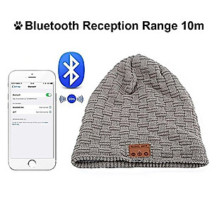Happy-top Wireless Headphone Music Beanie Hat Winter Soft Warm Knit Thick Skull Cap with Stereo Headset Speaker Mic Hands-Free for Men Women Outdoor Sports Skiing Running Skating (Grid Gray)