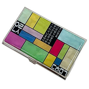 Mother of Pearl Business Card Case Credit Id Name Holder Travel Wallet Art Painting Design Metal Stainless Steel Engraved Slim Purse Pocket Cash Money Wallet (Patchwork)