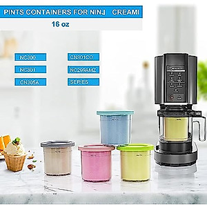 Containers Replacement for Ninja Creami Pints and Lids - 4 Pack, Extra Sets,16oz Cup Compatible with NC301 NC300 NC299AMZ Series Ice Cream Maker, BPA Free Dishwasher Safe Leak Proof