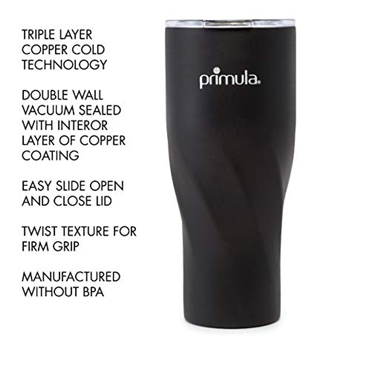 Primula Avalanche Double Walled Vacuum Sealed Stainless Steel Thermal Insulated Tumbler Stays Cold or Hot All Day Long, Reusable Thermos, 1 Count (Pack of 1), Matte Black