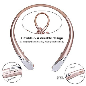 Bluetooth Neckband Headphones Retractable, Wireless Headset Retractable Earphones Noise Cancelling Sweatproof Stereo Earbuds with Mic by NVOPERANG