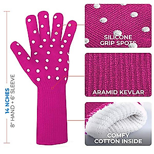 Oven Gloves with Fingers by Beets & Berry, Cooking Gloves Heat Resistant up to 650°F, for Small Hands, Baking Gloves Extra Long, BBQ Glove, Oven Glove, Kitchen Gloves for Oven, Grill Gloves, Pink