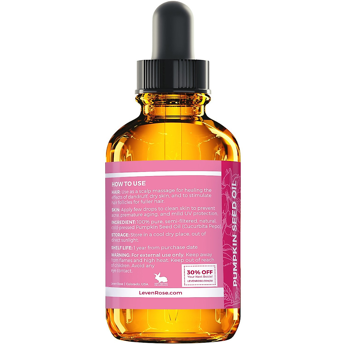 Leven Rose Organic Pumpkin Seed Oil for Hair Growth 1 oz, 100% Pure, Cold Pressed Pumpkin Oil for Damaged Hair, Dry Skin and Nails