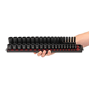 TEKTON 3/8 Inch Drive 6-Point Impact Socket Set with Rails, 38-Piece (6-24 mm) | SID91211